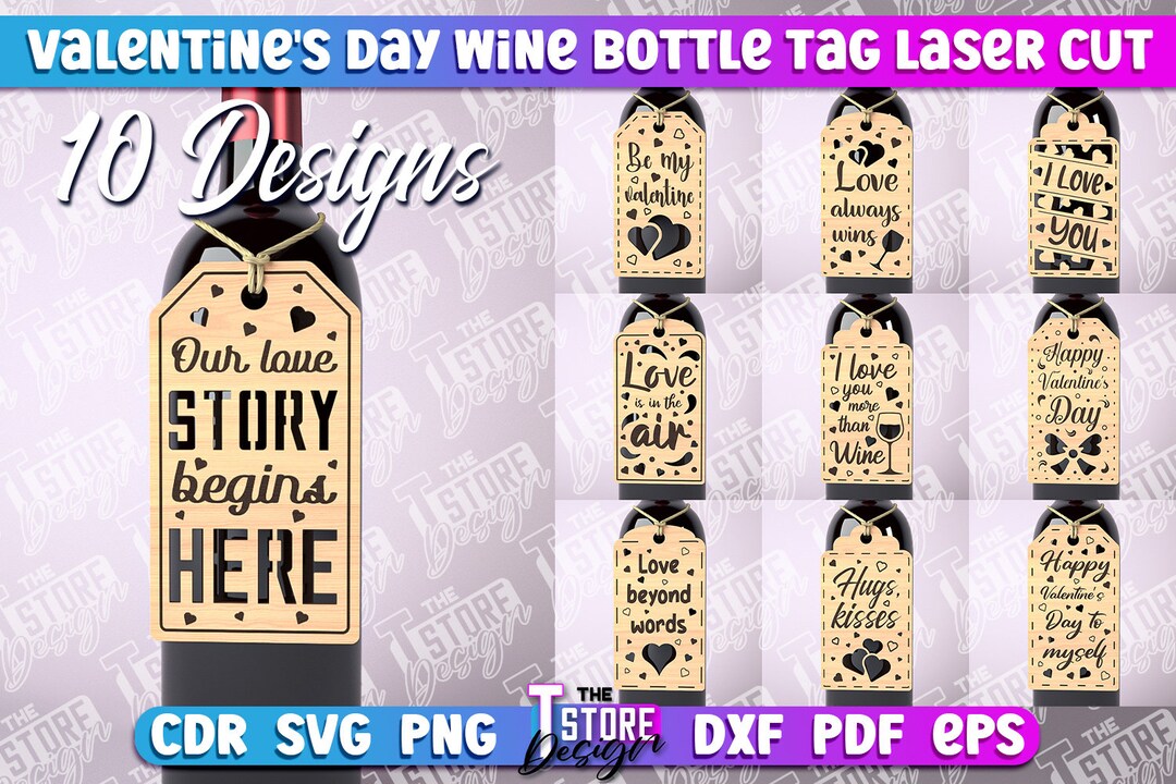 Valentine's Day Wine Bottle Tags Laser Design | Valentines Wine Bottle ...