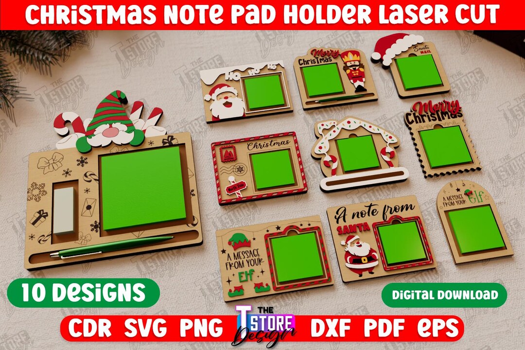 Christmas Note Pad Laser Cut SVG Bundle, Santa's Sticky Note Holder ...