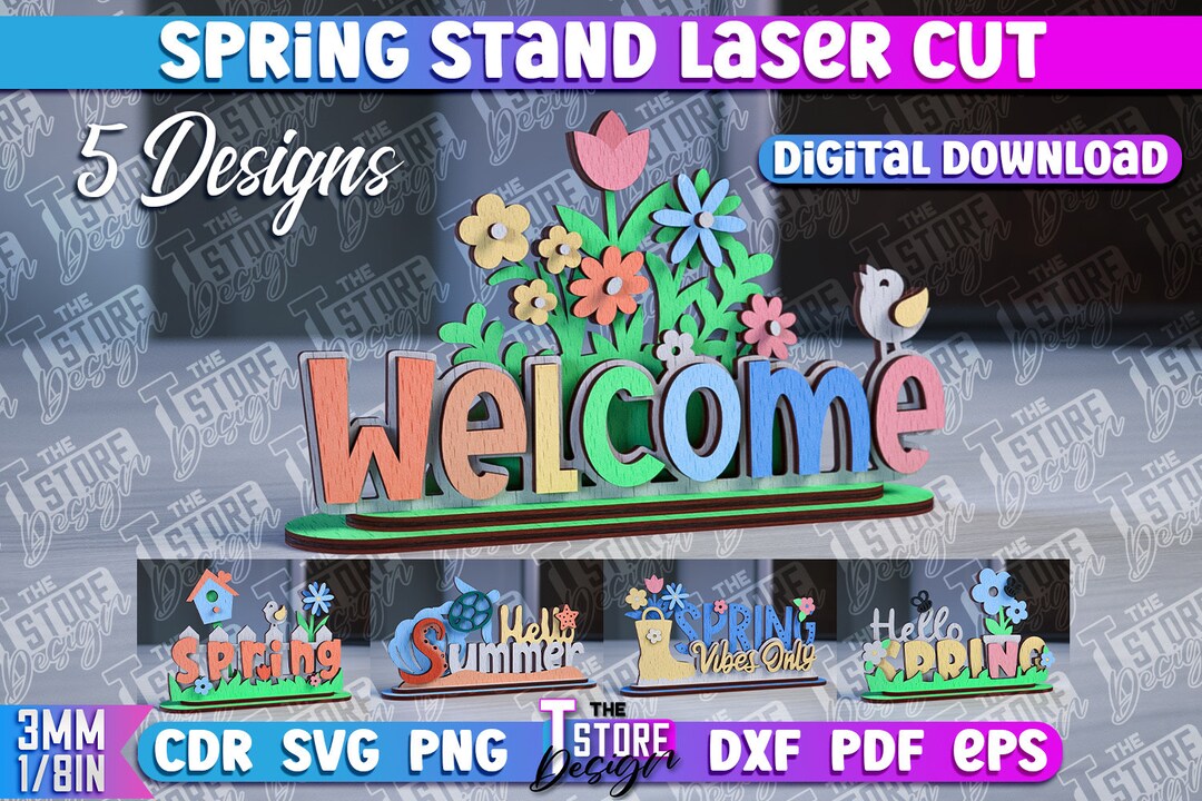 Spring Standing Decor, Home SVG Design, 3D Spring Stand, Summer Sign ...