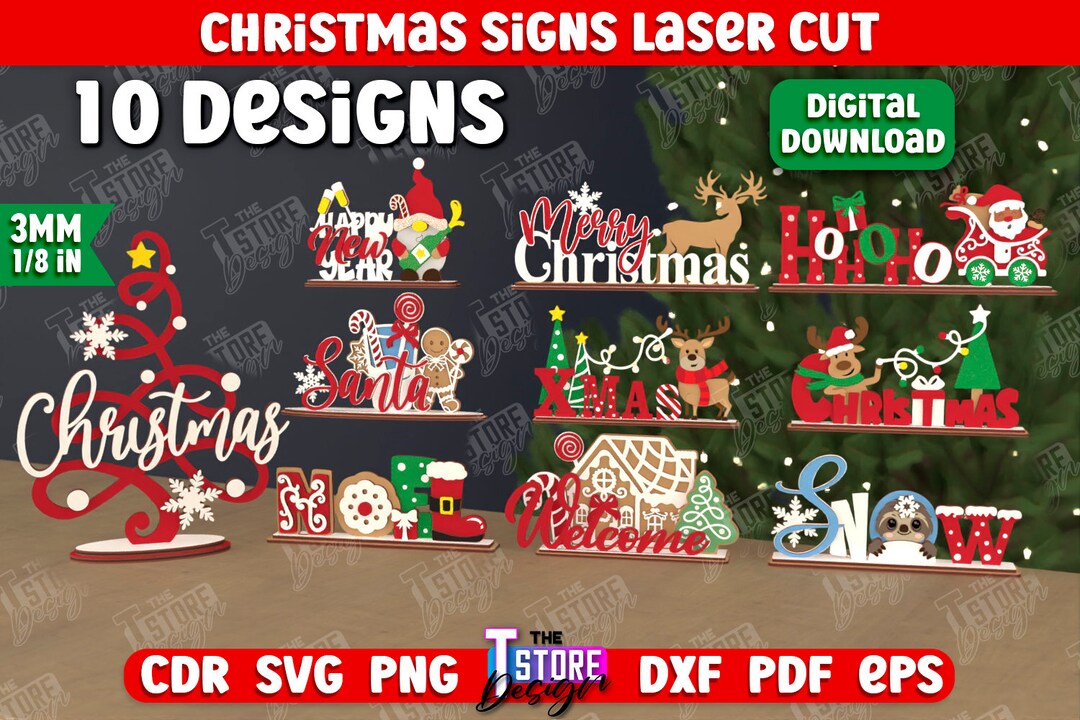 Christmas Standing Wooden Signs Laser Cut Bundle, Christmas Stands ...