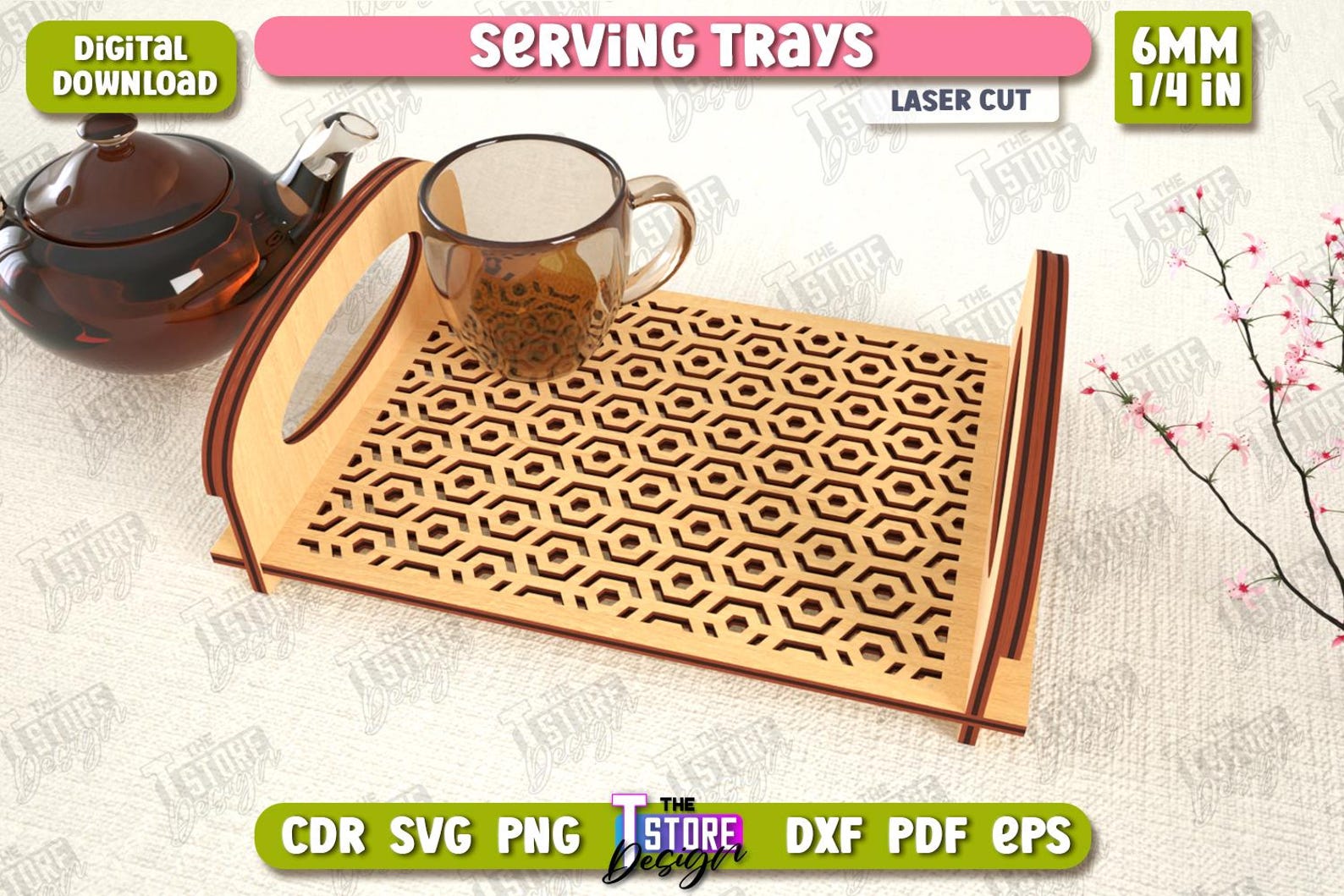 Serving Trays Laser Cut Bundle, Wooden Serving Tray With Handles ...