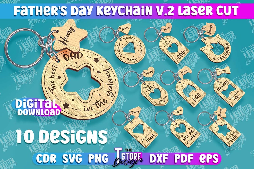 Father's Day Keychain Laser Cut Bundle | Dad Gift Lasercut | Pop up ...
