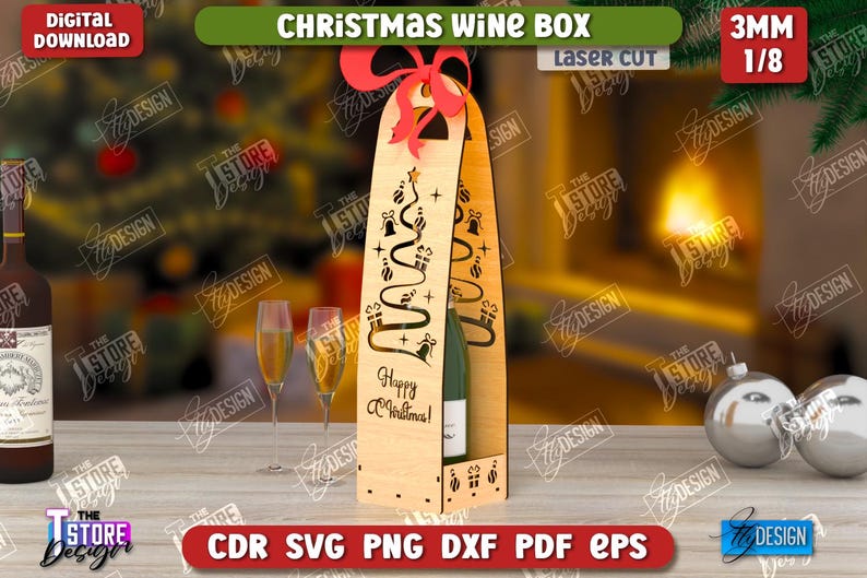 3d Christmas Wine Box Laser Cut Bundle, Wine Holder Laser Cut, Wine ...