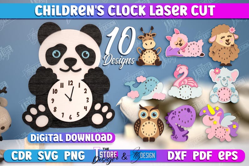 3d Kids Clock Lasercut Bundle, Kids Room Wall Clock Svg, Baby Room, 3d ...