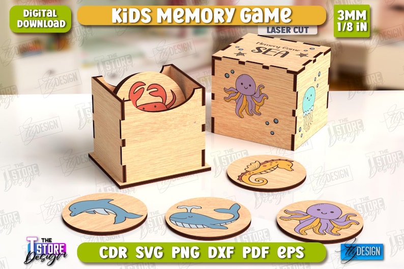 Kids Memory Game Laser Cut, Sea Animals, Board Kids Game, Matching Game ...