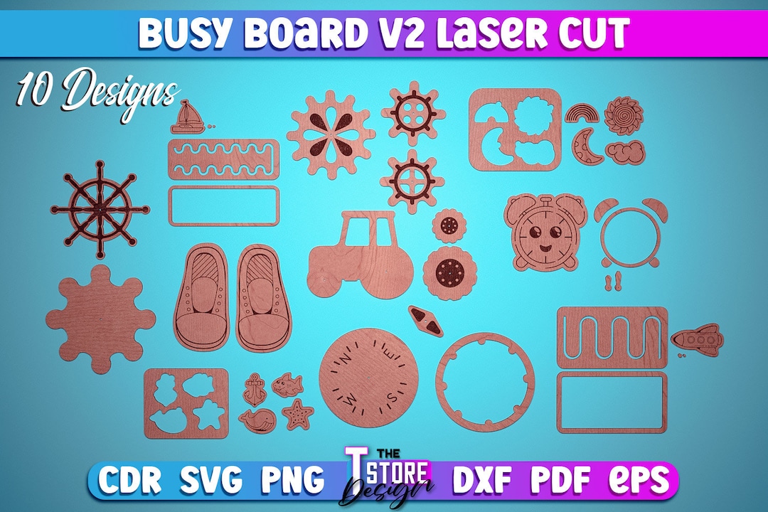 Busy Board Laser Cut Bundle | Baby Gamer Laser Design | Montessori Game ...
