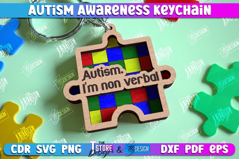 Autism Awareness Keychain Laser Cut Bundle, Wooden Puzzle Piece, 3d ...