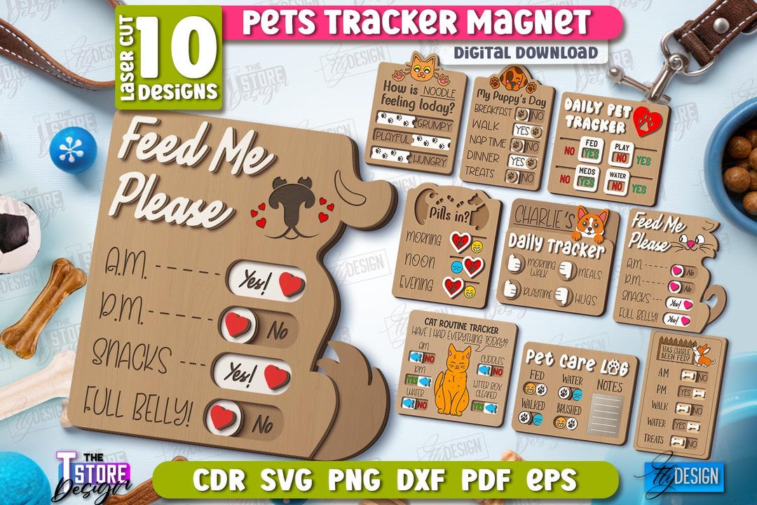 3d Personalized Pets Tracker Magnets Laser Cut Bundle, Wooden Cat ...