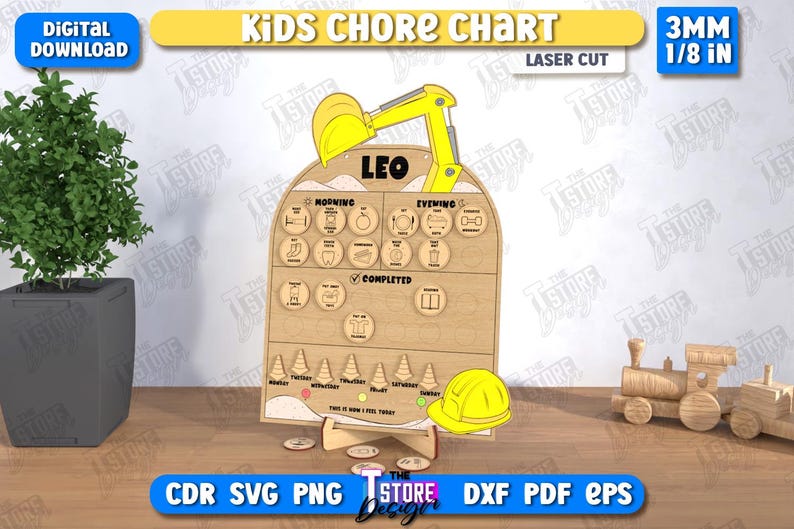 Kids Chore Chart Lasercut Bundle, Personalized Responsibility Board, to ...