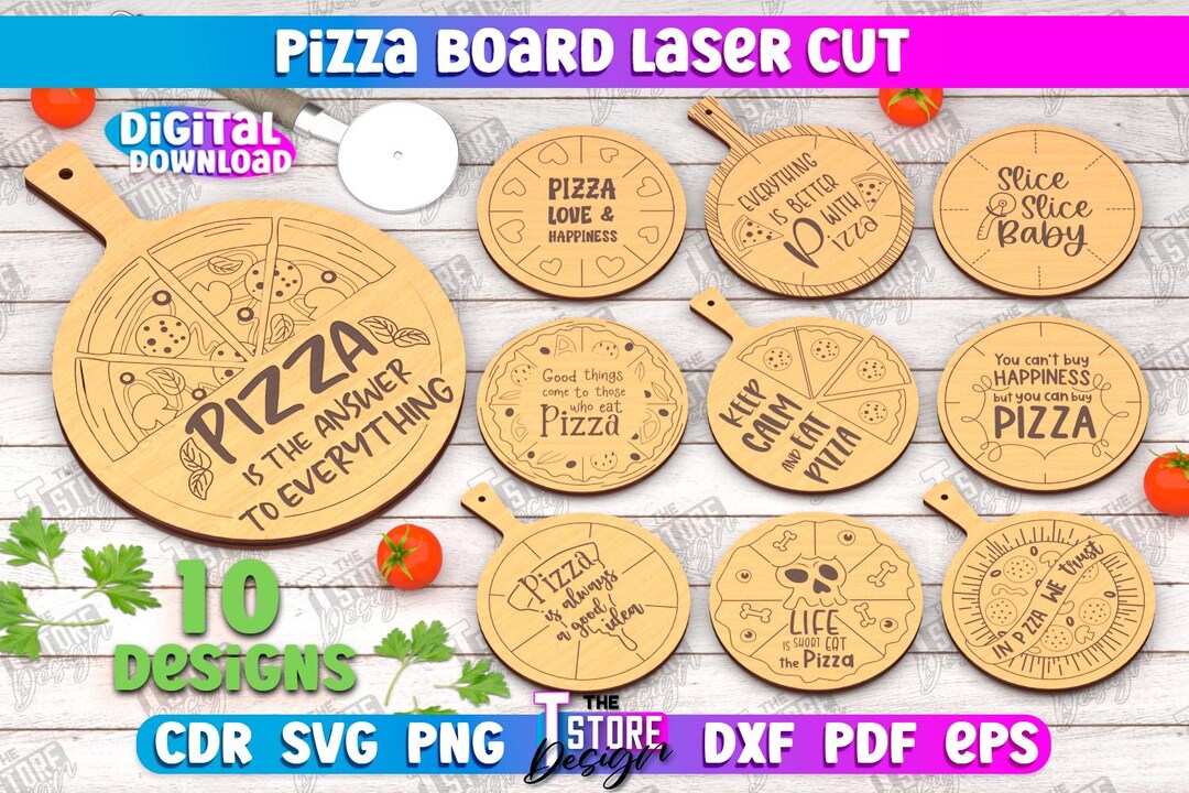 Pizza Board Lasercut, Pizza Cutter Laser Cut Bundle, Kitchen Svg Design ...
