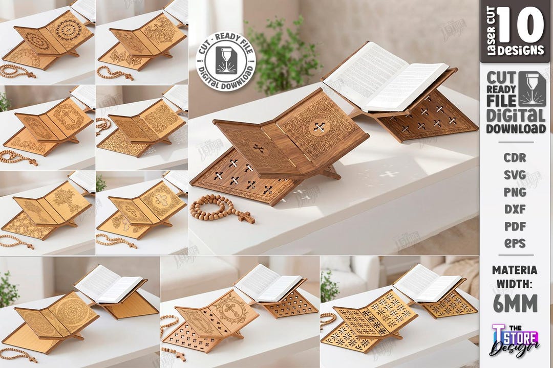 Bible Stand SVG - Laser Cut Book Holder - Wooden Folding Book Stand ...
