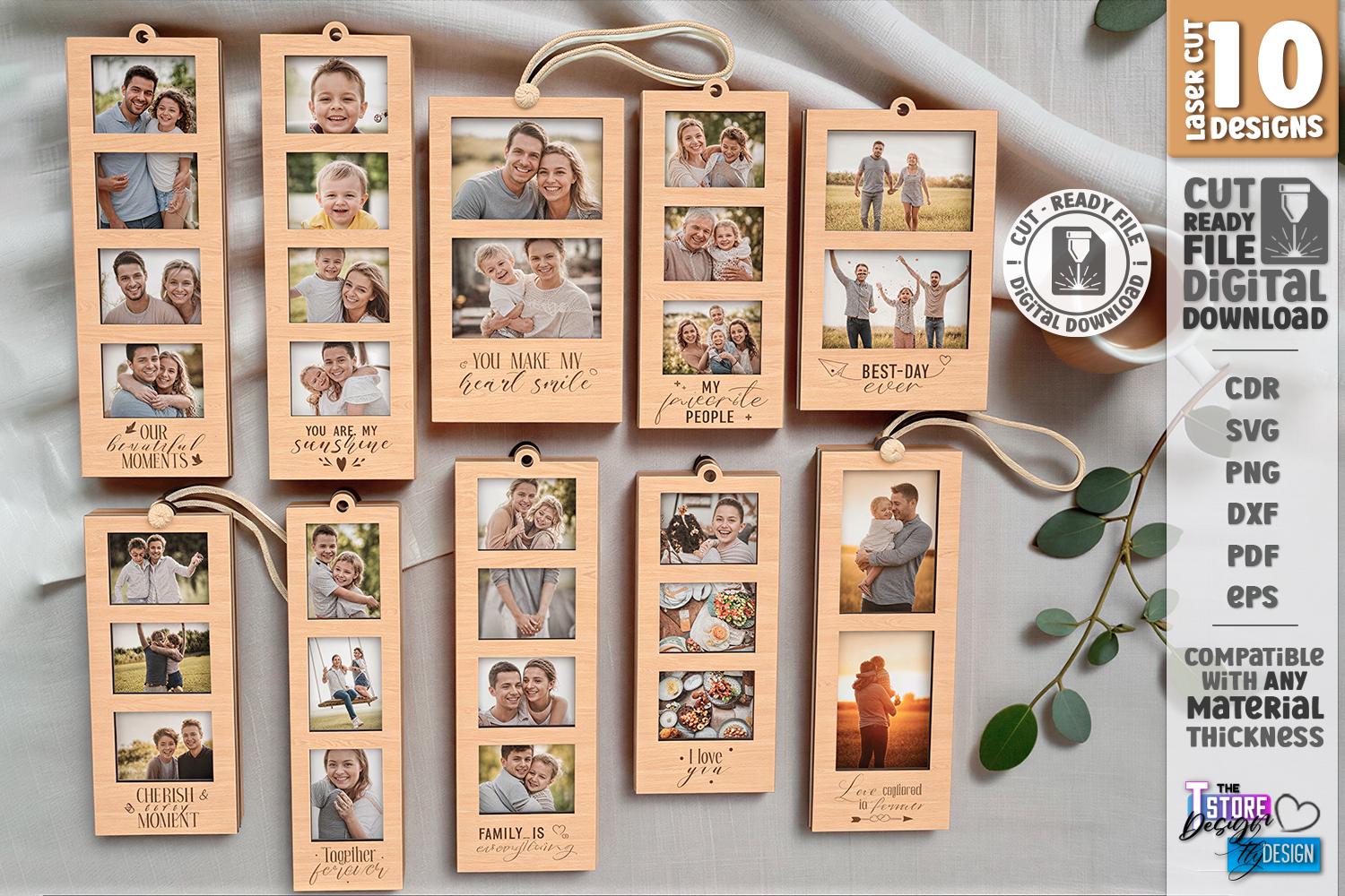 3D Wooden Photo Strip Frame Laser Cut Bundle, Hanging Mini Photo Frames ...