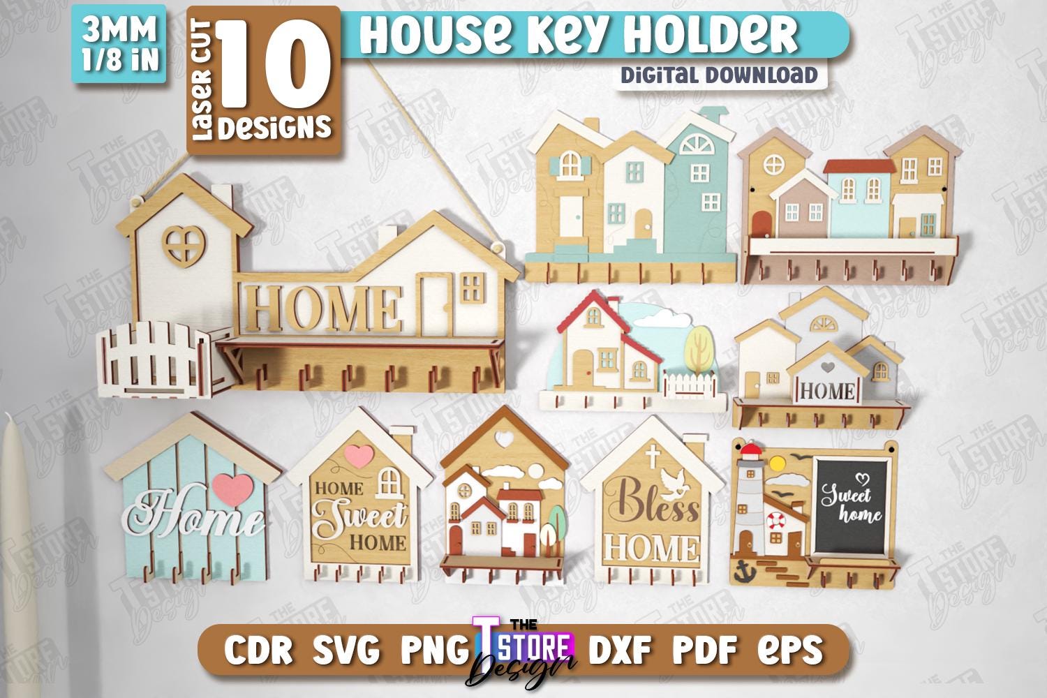 House Key Holder Laser Cut Bundle, House Shaped Key Hangers, Keychain ...