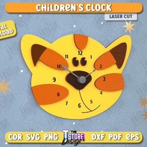 Children's Clock Laser Cut Bundle, Kids Wall Clock SVG, Kids Room Wall ...