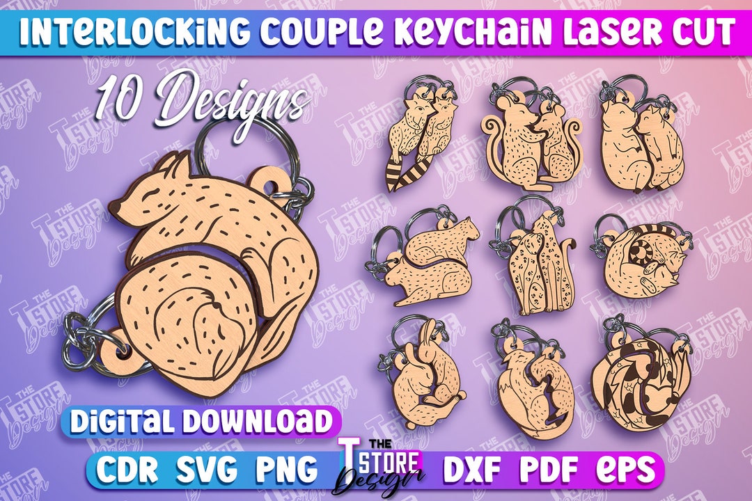 Interlocking Couple Keychain Laser | Wooden Couple Keychain | Matching ...