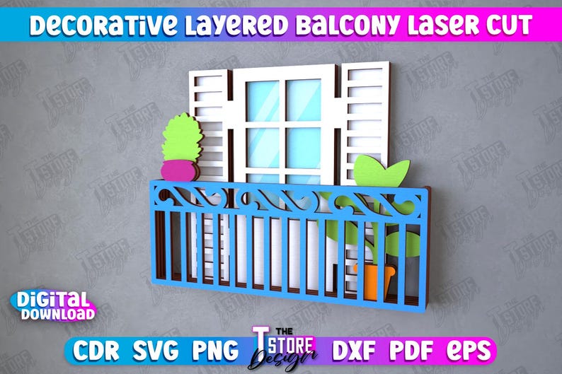 3D Decorative Balconies Laser Cut Bundle, Layered Svg Balcony With ...