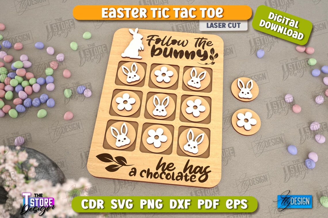 Easter Tic Tac Toe Laser Cut Bundle, Happy Easter Tic Tac Toe Svg ...