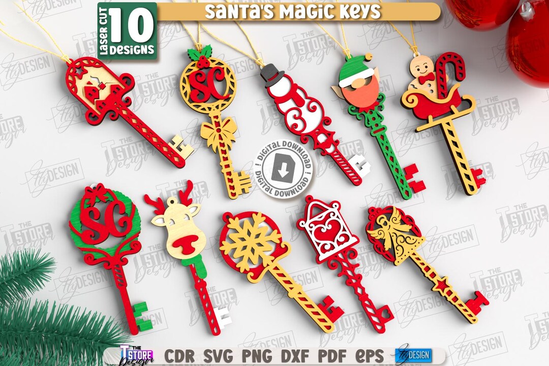3d Santa's Magic Keys Laser Cut Bundle, Multilayered Christmas Keys ...