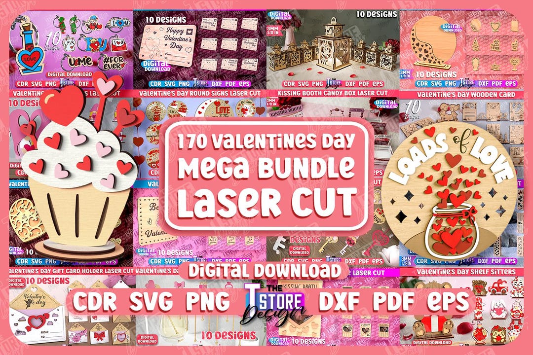 Valentines Day Laser Cut Mega Bundle, 170 Valentine's Day Mega Bundle ...