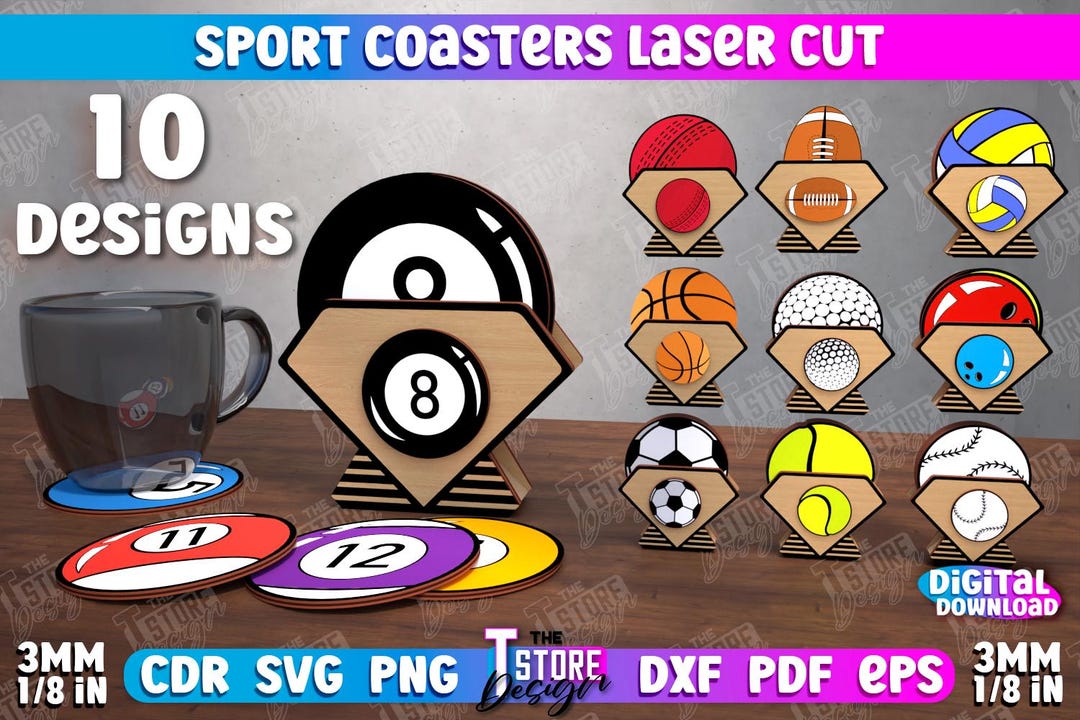 Sport Cup Coasters Laser Cut Bundle | Football Coaster Set Laser Cut ...