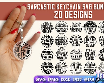 Sarcastic Keychain SVG Bundle, Funny Keychain Quotes SVG, Hand Lettered ...