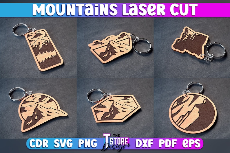 Mountains Keychain Laser Cut SVG Bundle | Camping Laser SVG Design ...