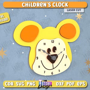 Children's Clock Laser Cut Bundle, Kids Wall Clock SVG, Kids Room Wall ...