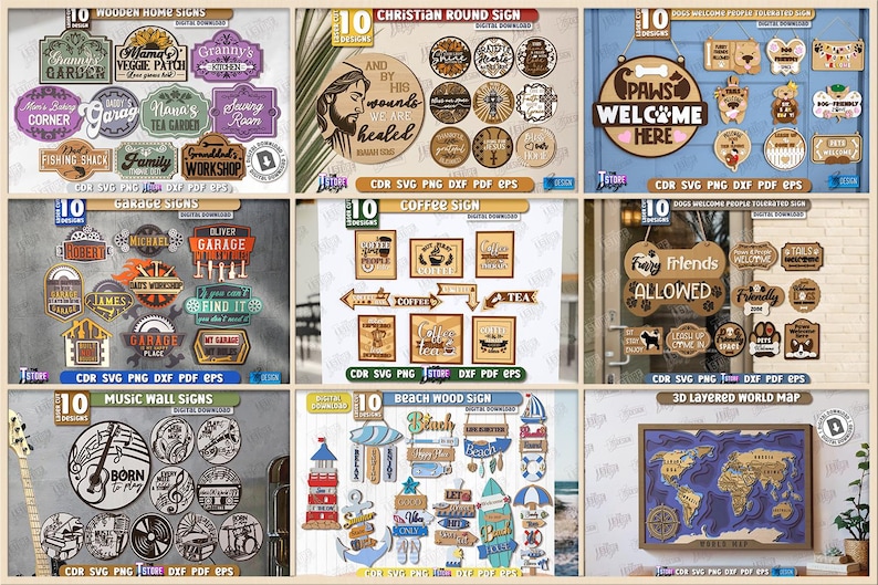 457 Wall Signs Laser Cut Mega Bundle, 3d Round Signs Svg, Seasonal ...