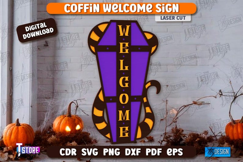 3d Coffin Welcome Sign Laser Cut Bundle, Halloween Door Signs Lasercut ...
