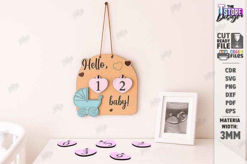3d Pregnancy Baby Weeks Countdown Laser Cut Bundle, Wooden Baby ...