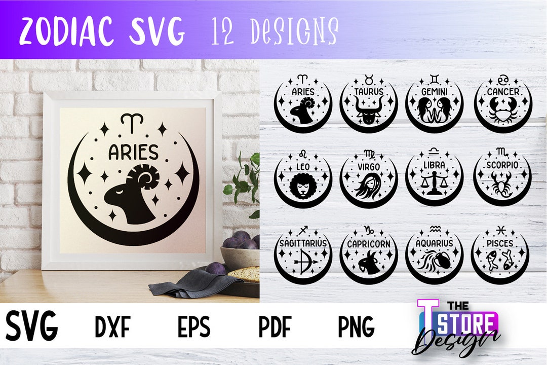 Zodiac SVG Bundle | Astrology Signs SVG | Zodiac SVG Design | Round ...
