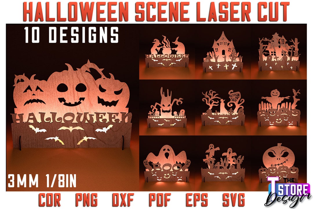 Halloween Scene Laser Cut SVG Bundle | Halloween Laser SVG Design | CNC ...