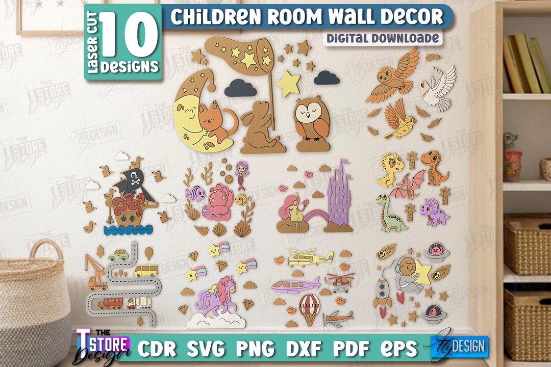 Children Room Wall Decor Laser Cut Bundle, Nursery Decor SVG, Baby Wall ...