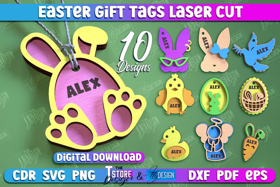 Easter Gift Tags Laser Cut Bundle, Easter Tags Svg, 3D Present Labels Laser Cut, Wooden Gift Tag ...