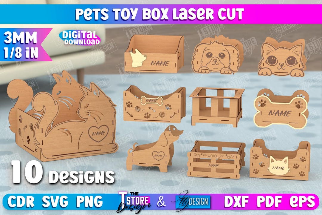 Pets Toy Box Lasercut Bundle, Wooden Dog Toy Box, 3d Storage Box ...