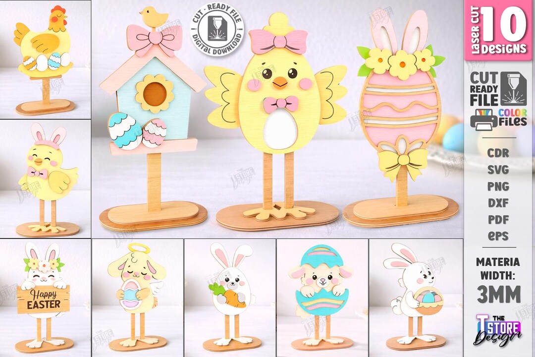 3D Easter Shelf Sitter Decor Laser Cut Bundle, Easter Bunny Stand ...