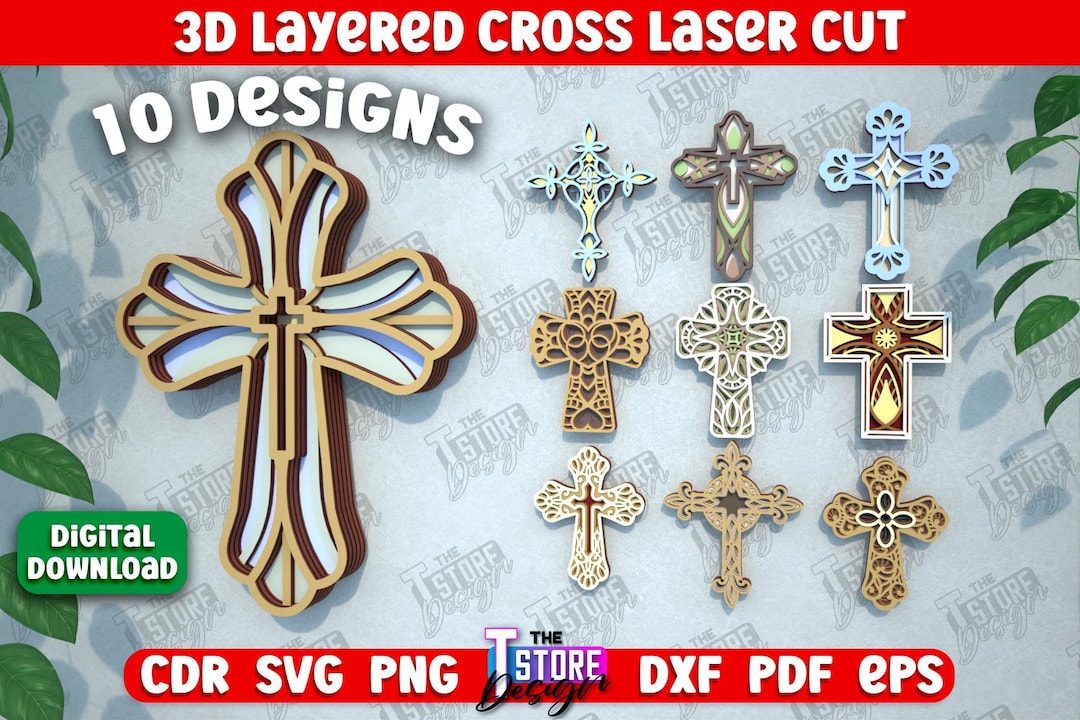 3D Layered Cross Bundle, Layered Cross SVG, Religious SVG, Cross 3d ...