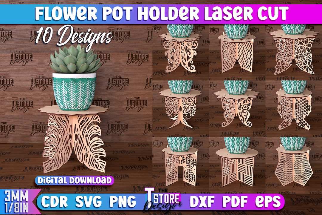 Flower Pot Holder Laser Cut 3D Plant Pot Stand Laser Potted Plant Stand ...