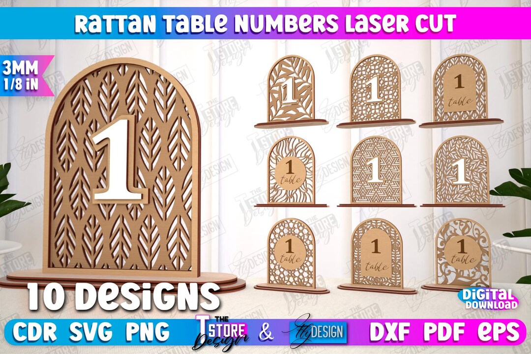 Rattan Wedding Table Numbers for Laser Cut, Rattan Table Numbers ...