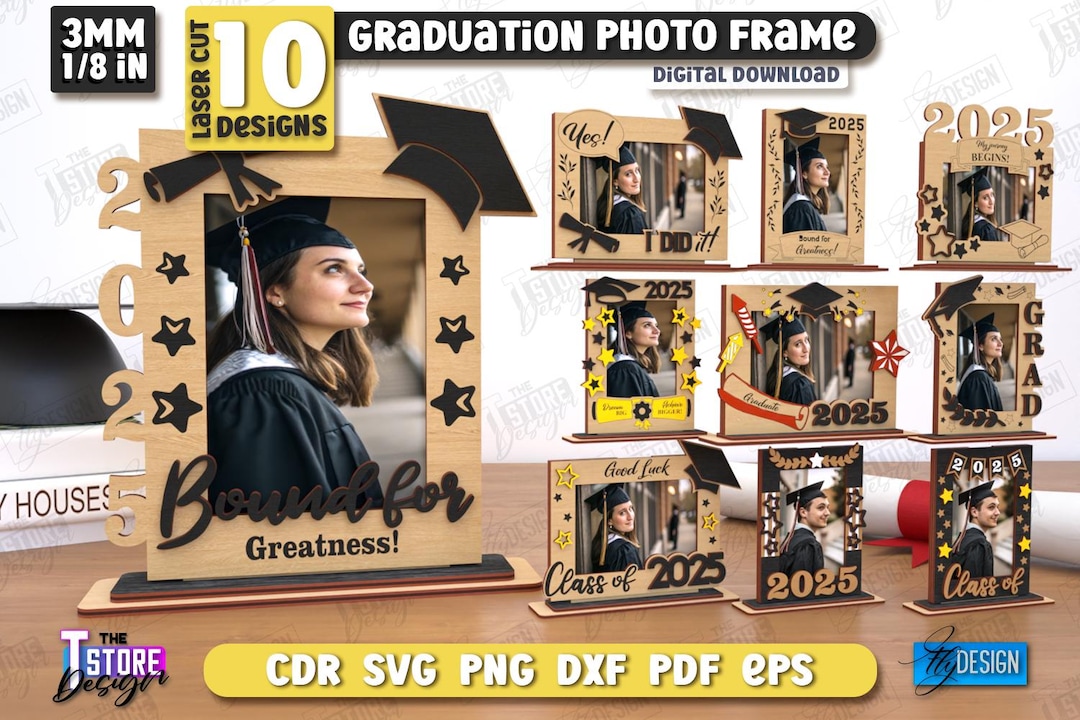 Graduation Photo Frames Laser Cut Bundle, 3D Grad Picture Frames With ...