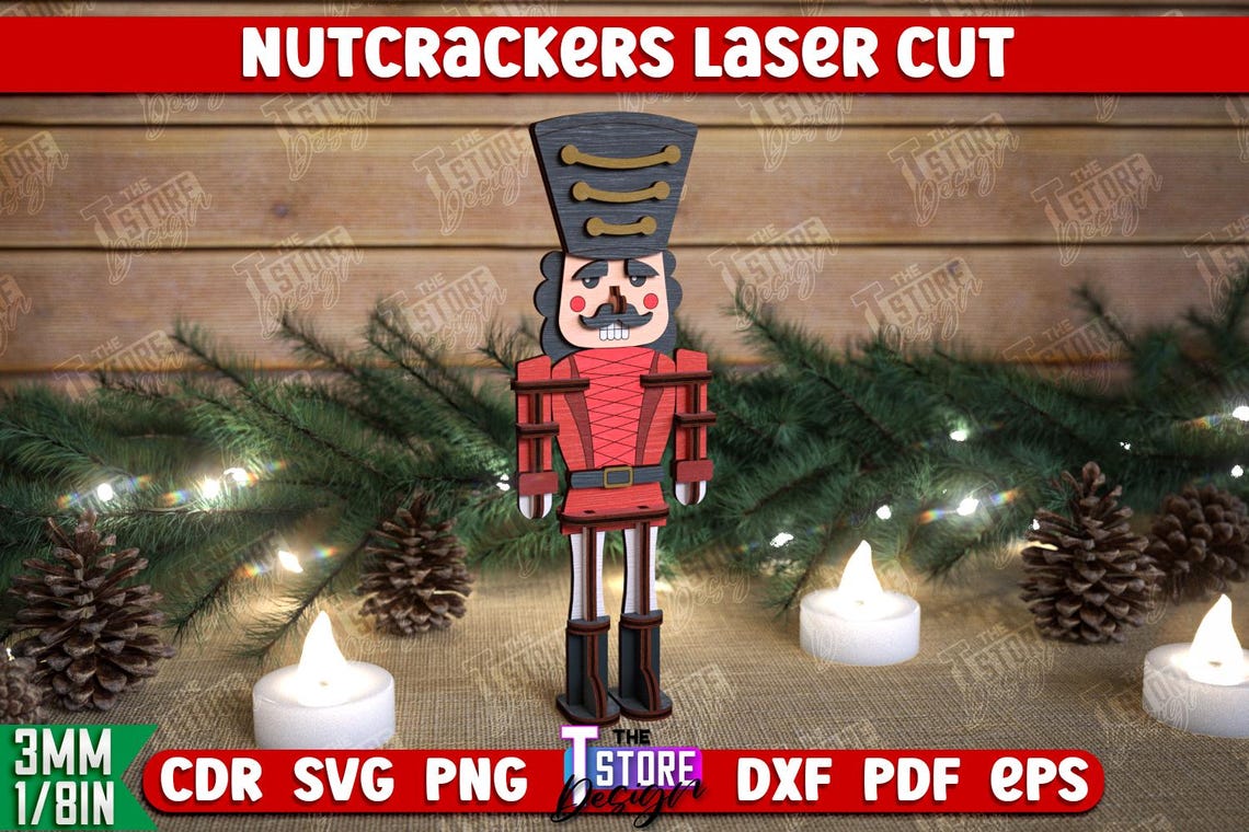 Nutcrackers Laser Cut Bundle, Standing Nutcracker SVG File, Xmas Wooden ...