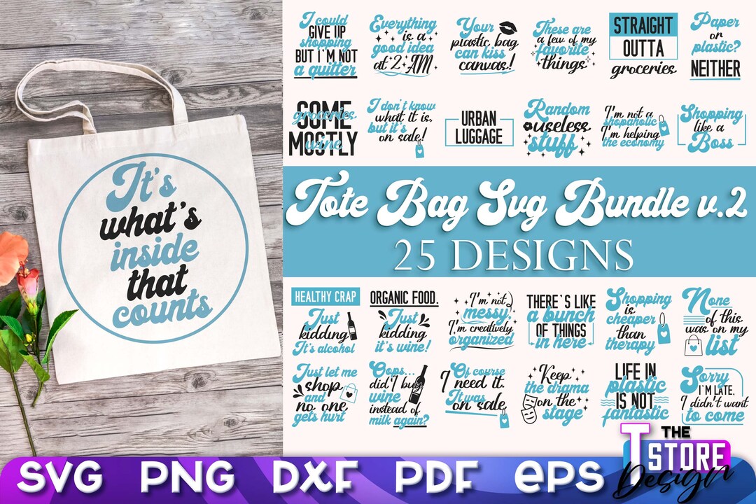 Tote Bag SVG Bundle | Shopping Bag SVG Design | Funny Design V.2 - Etsy