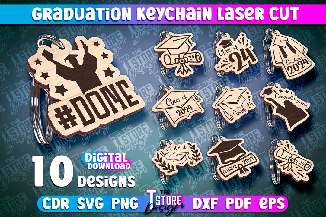 Class of 2024 Keychain Laser Cut SVG Bundle, Graduation 2024 Keychain ...