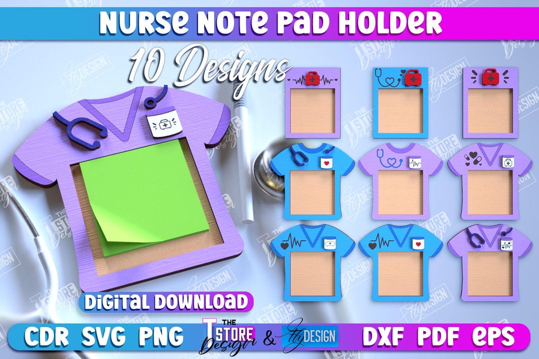 Nurse Note Pad Lasercut SVG Bundle, Nurse Scrub Sticky Note Holder SVG ...