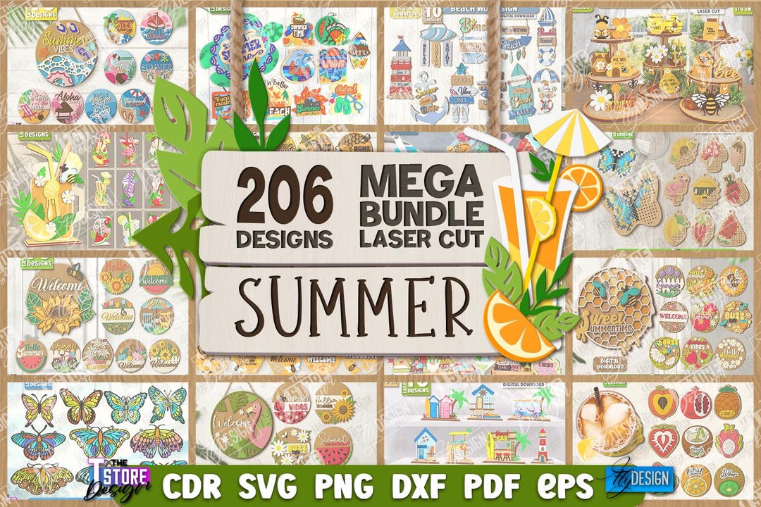 206 Summer Mega Bundle Laser Cut, 3D Beach Mega Bundle, Summer Wall Art ...