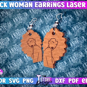 Black Woman Earrings, Afro Earrings Laser Cut Files, Black Girl SVG ...