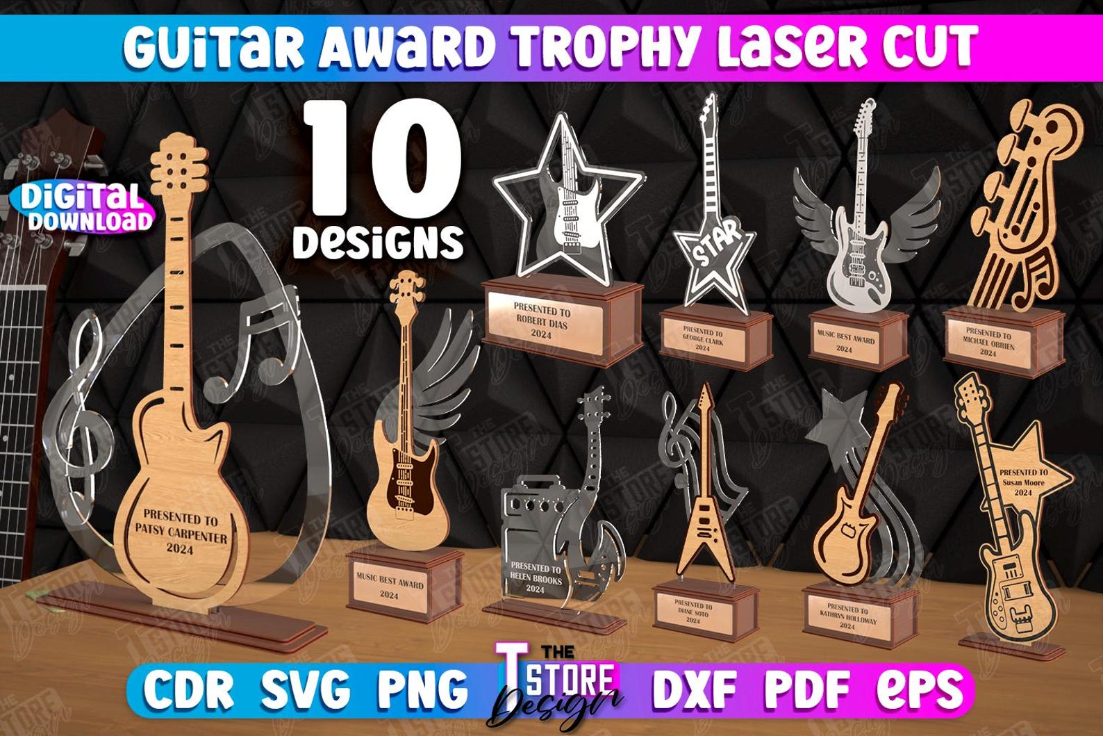 Guitar Award Trophy Laser Cut SVG Bundle, Guitar Acrylic Award Trophy ...