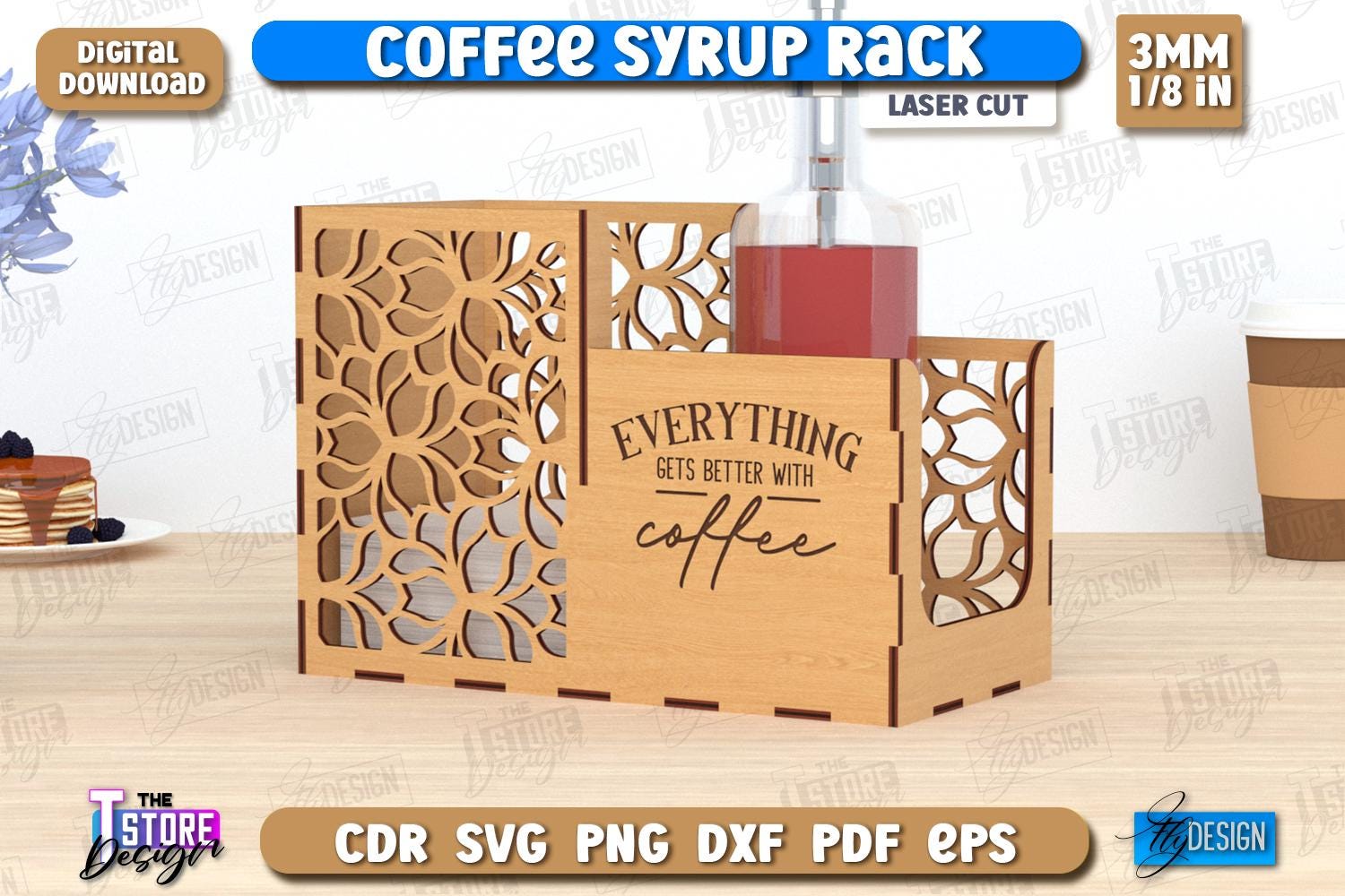 Coffee Syrup Racks Laser Cut Bundle, 3D Coffee Bar Boxes SVG, Desktop ...