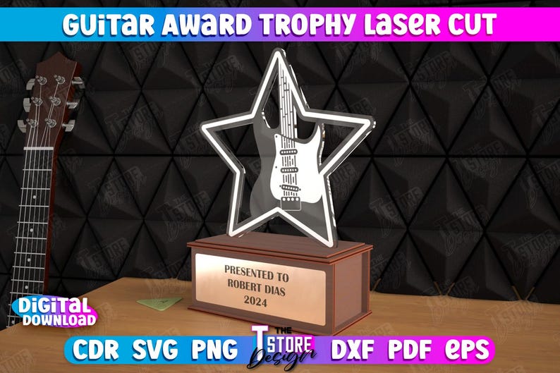 Guitar Award Trophy Laser Cut SVG Bundle, Guitar Acrylic Award Trophy ...