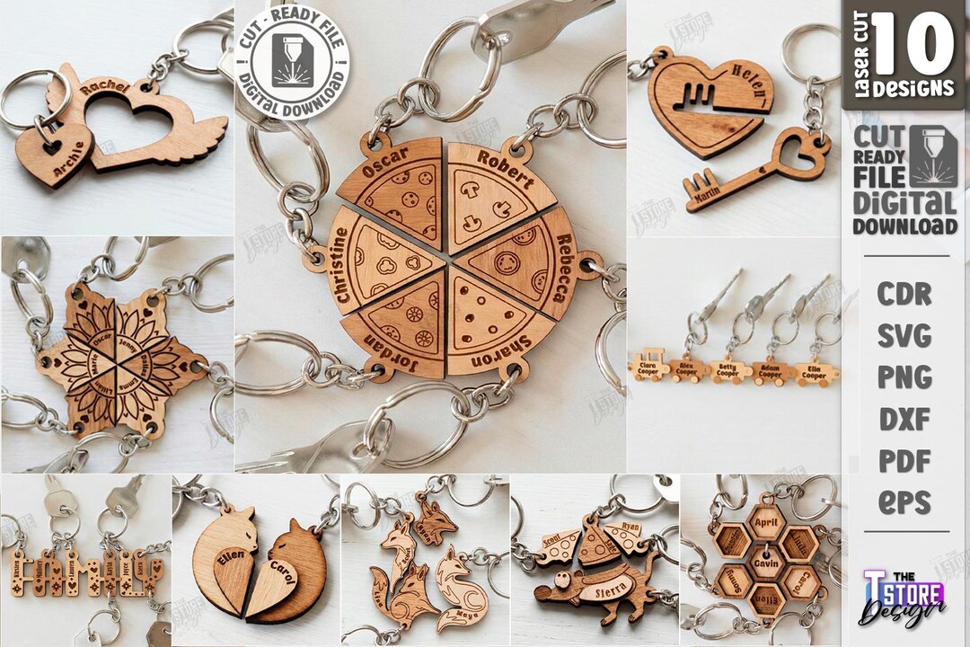 Personalized Family Keyring Bundle, Parent and Kids Keychain Laser Cut ...